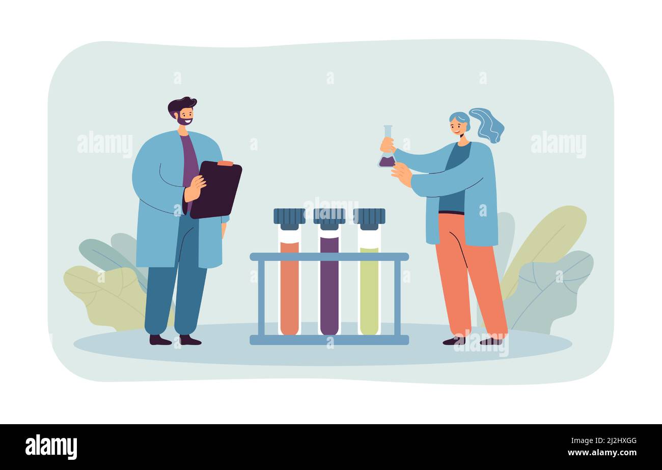 Scientists researching with test tubes in laboratory. Tiny researchers ...