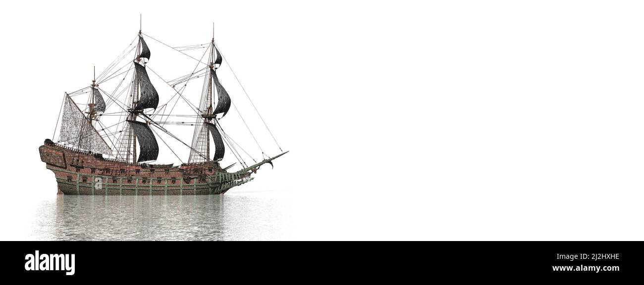 Flying Dutchman ship on the water - 3D render Stock Photo - Alamy