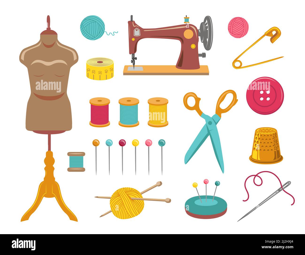 Sewing and knitting, needlework set. Vector illustrations of tailor ...
