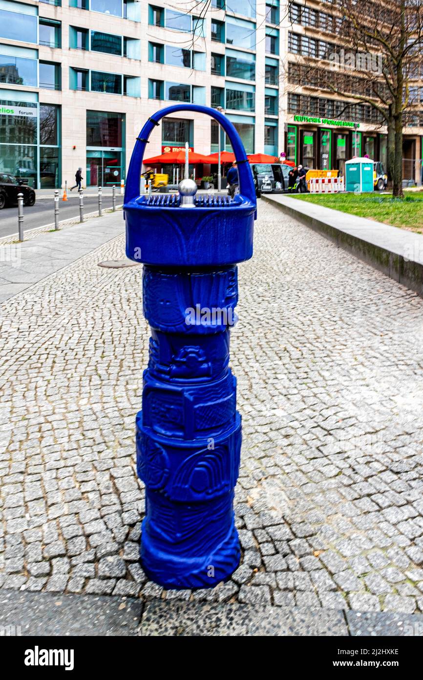 Decorative old blue drinking water fountain on Leipziger Platz,Mitte ...