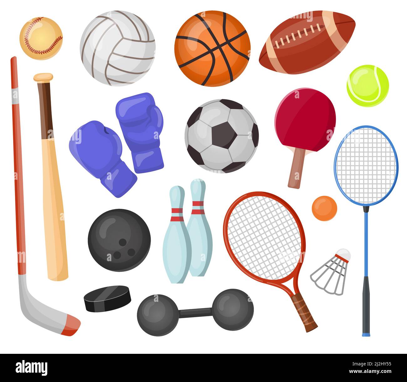 Sport equipment cartoon vector set. Balls and gaming item for hockey ...