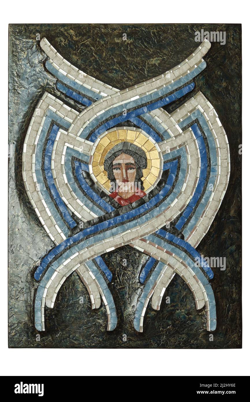 Mosaic artwork of angel. Archangel with wings. Angel of God is an icon ...