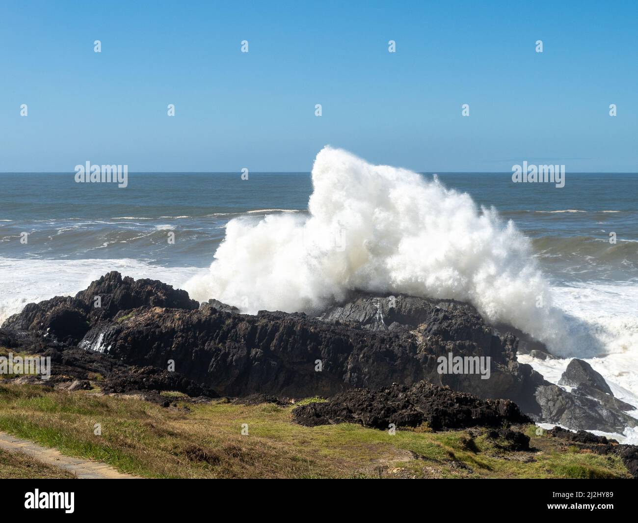 Amazing nature, wild white water ocean waves, big surf splashing ...