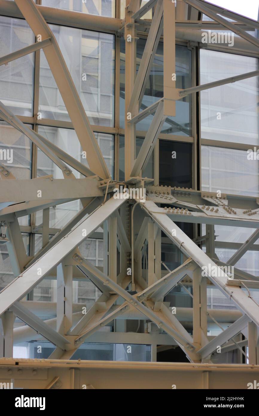 Exposed steel framework with lots of connections and steel beams Stock ...