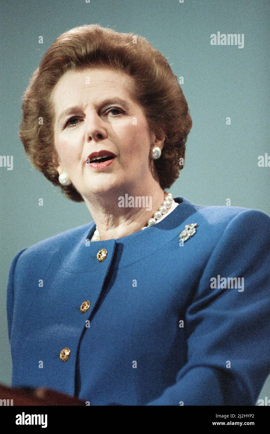 Prime Minister Margaret Thatcher speaking at the Conservative Party ...