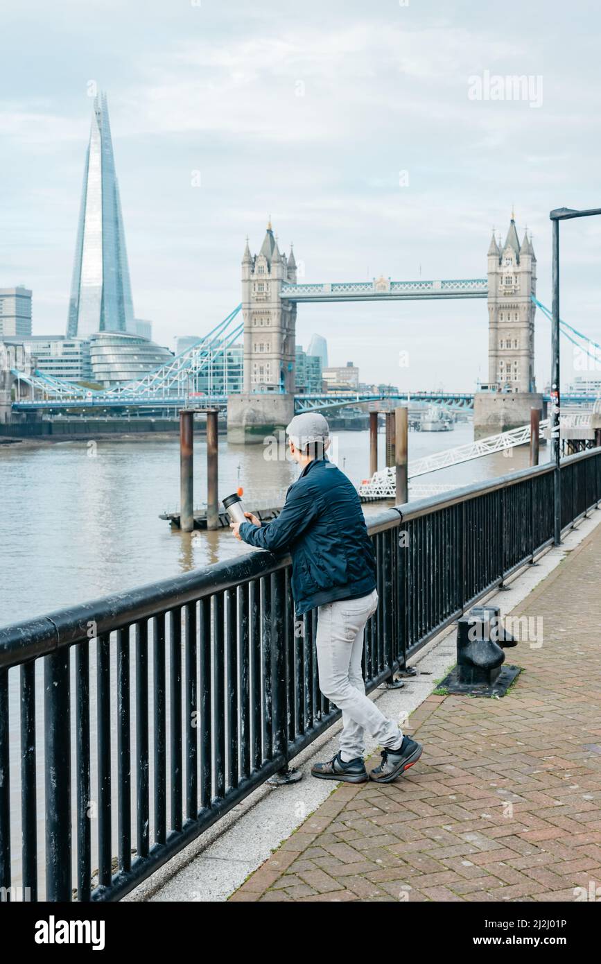 Looking west towards London's Tower Bridge and the Shard from a ...