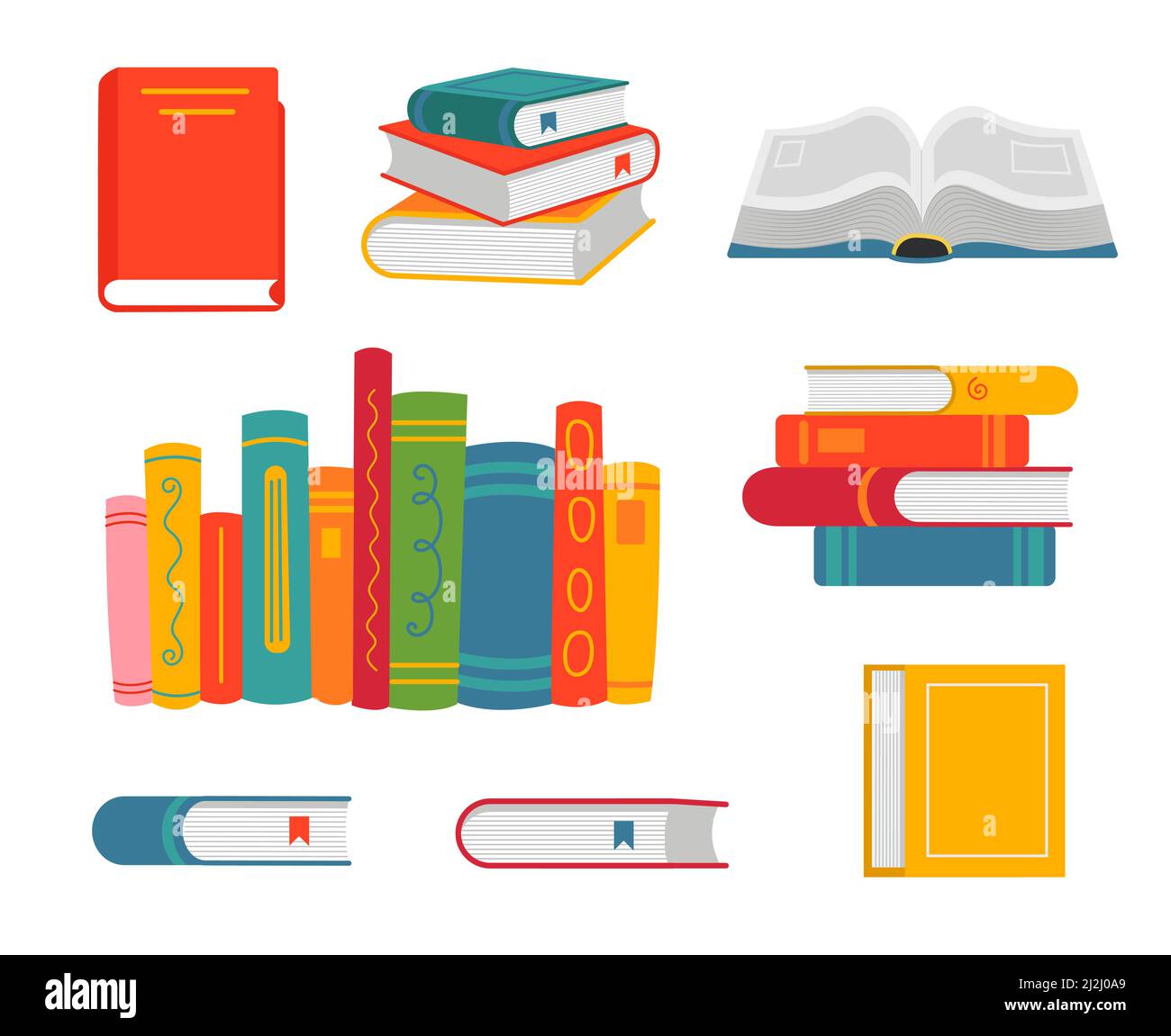 Cartoon open and closed books set. Vector illustrations of stack of ...