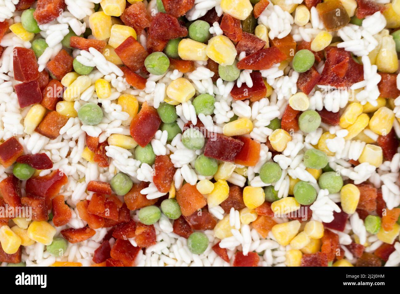 Frozen vegetables: corn, green peas, sweet pepper and rice, food ...