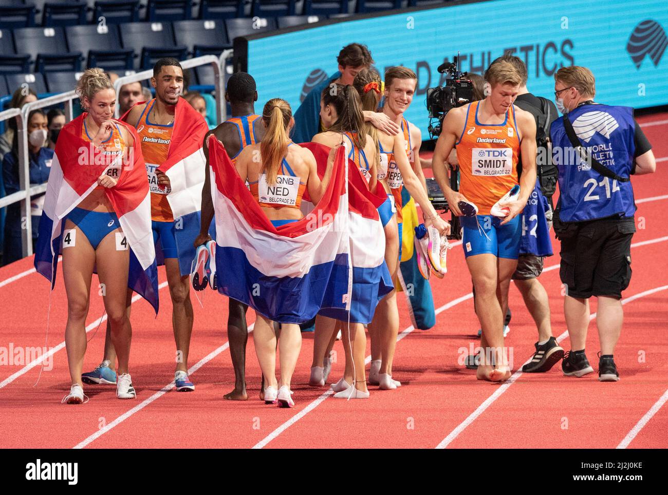 Men and Women of the Netherlands relay team celebrate after competing ...