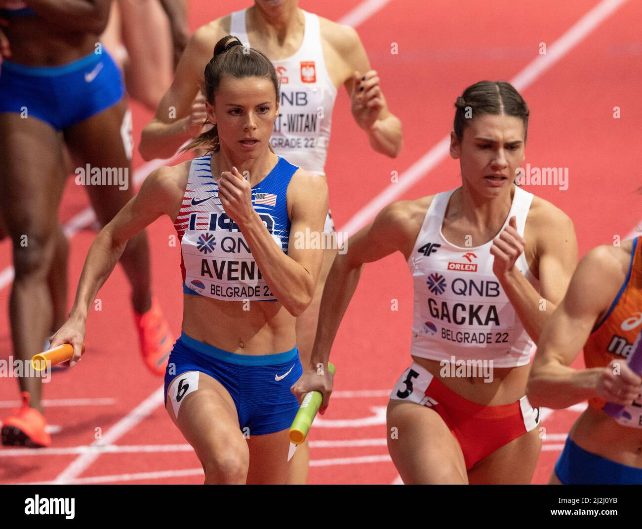 Kinga Gacka POL running the third leg in the women’s relay final’s on ...