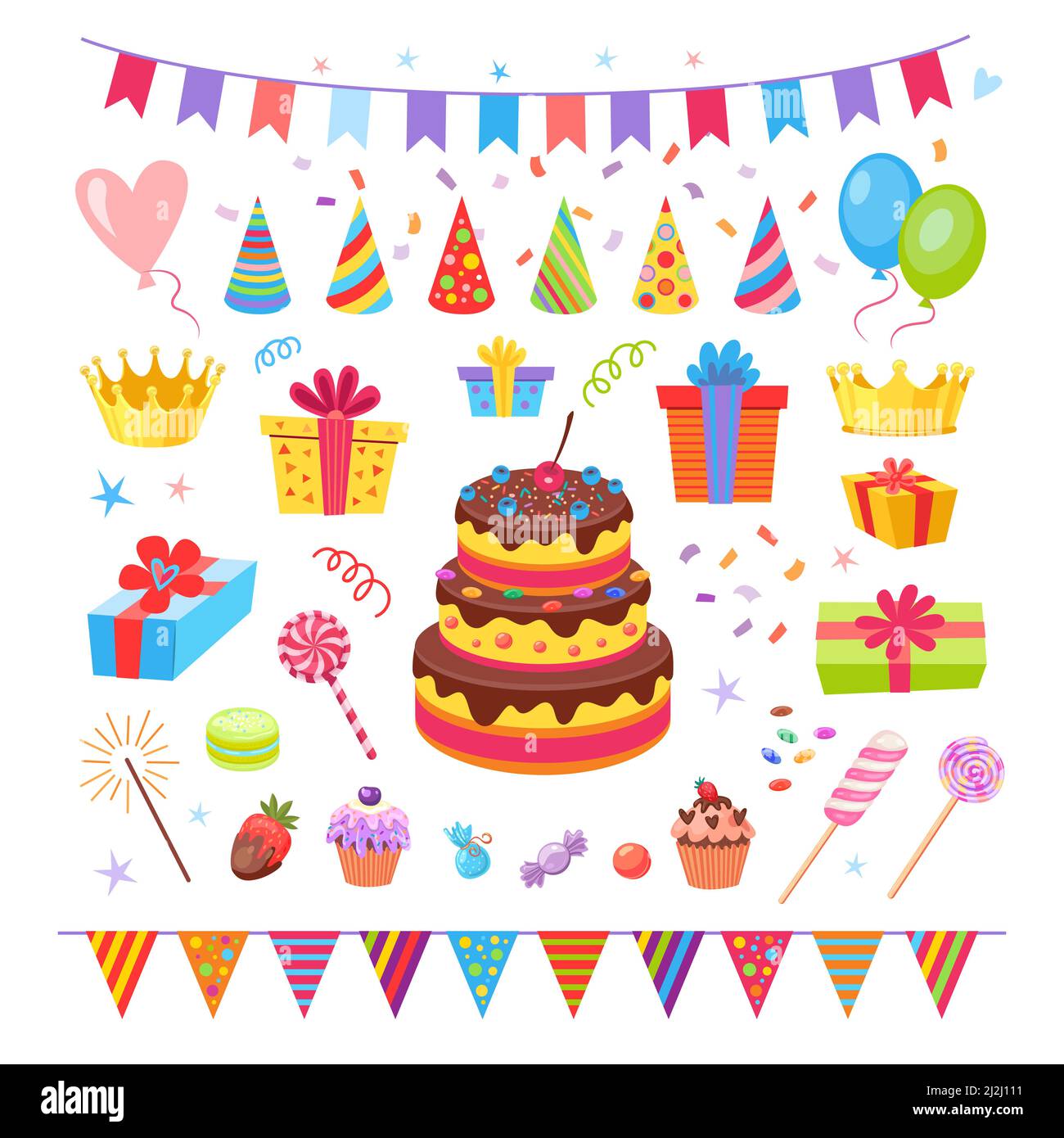 Sweet cupcakes vector set cartoon Cut Out Stock Images & Pictures - Alamy