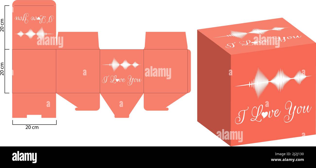 Digital box template with 'I Love you' soundwave design vector laser ...
