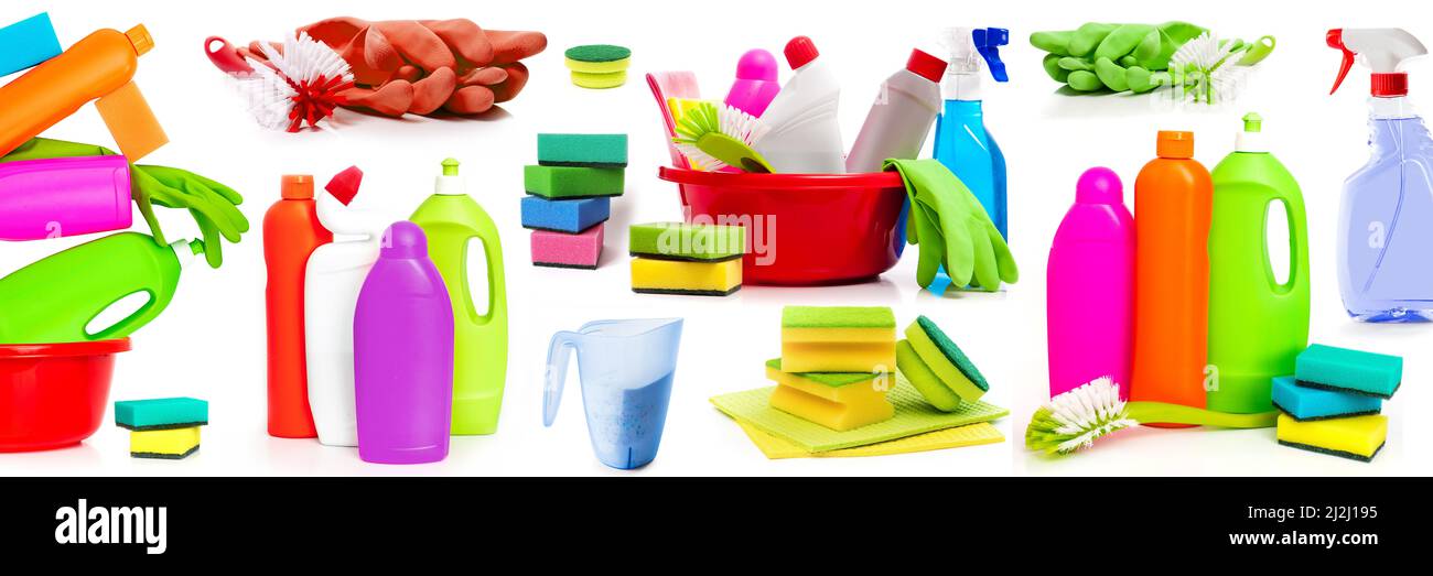 Set various detergents isolated on white background Stock Photo - Alamy