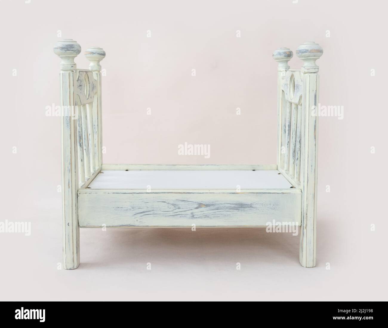 Rustic bed furniture for newborn baby photoshoot. Old style interior ...