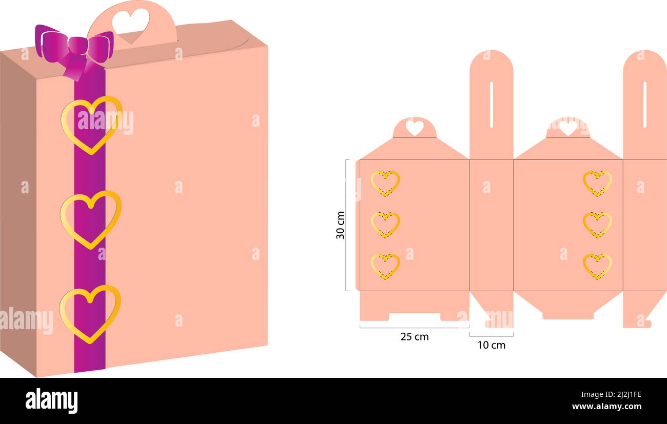 Gift box with handle Prepared for real cardboard production. (Internal ...
