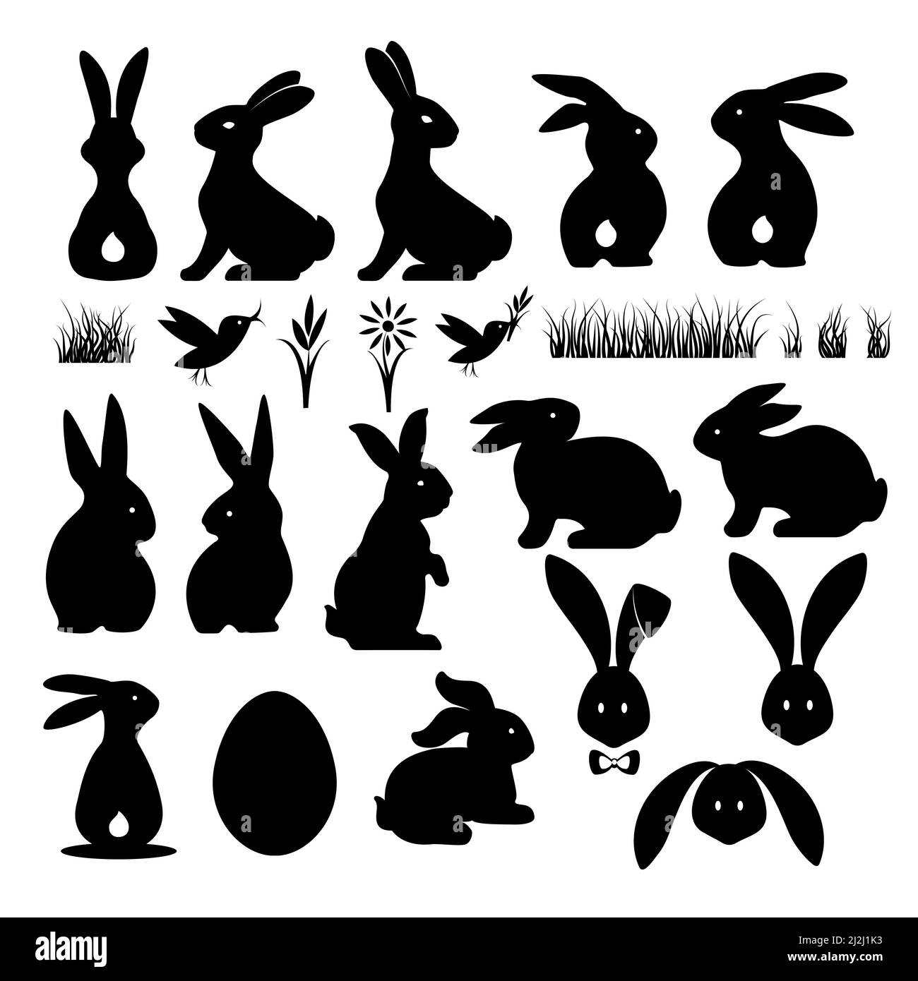 Happy easter set. Rabbit silhouettes background. Vector illustration ...