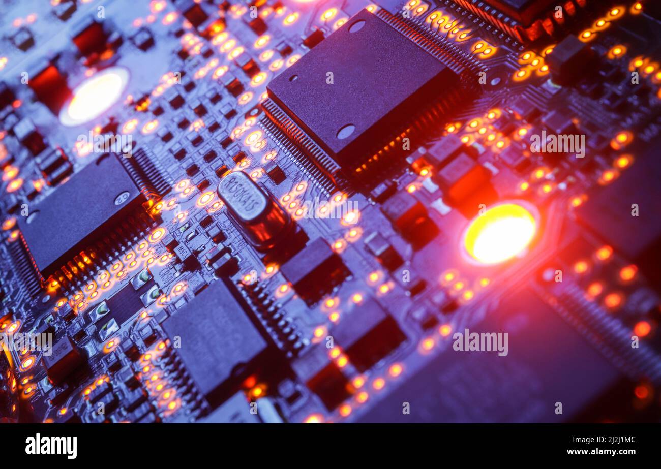 Computer Microchips And Processors On Electronic Circuit Board Computer Hardware Technology