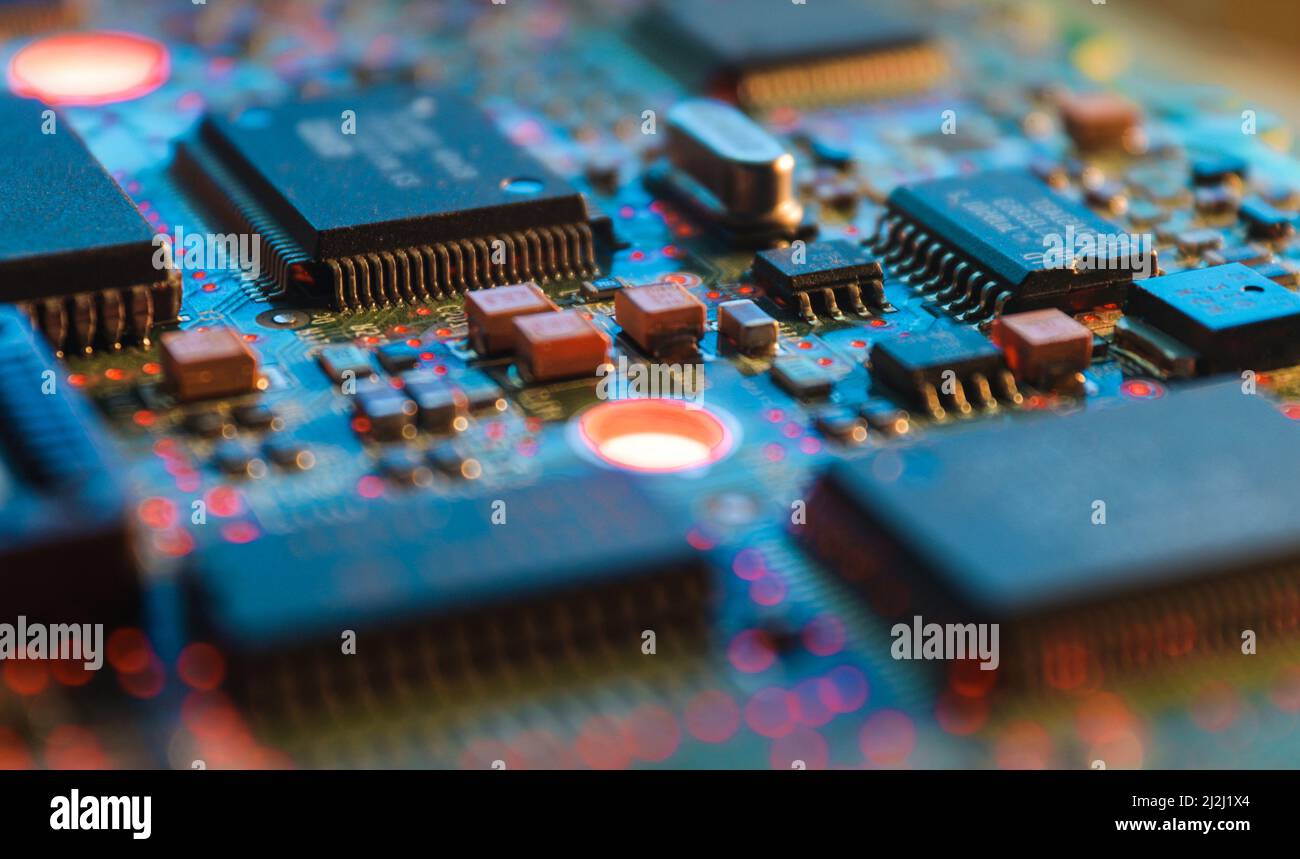 Computer Microchips And Processors On Electronic Circuit Board Computer Hardware Technology