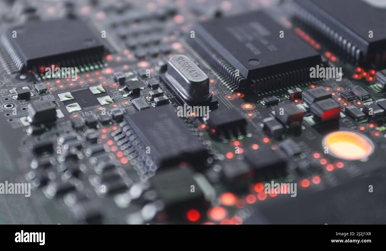 Computer Microchips and Processors on Electronic circuit board ...