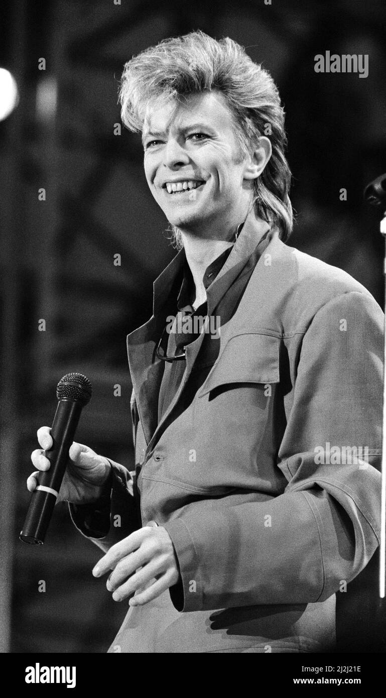British pop singer David Bowie pictured performing in concert at ...