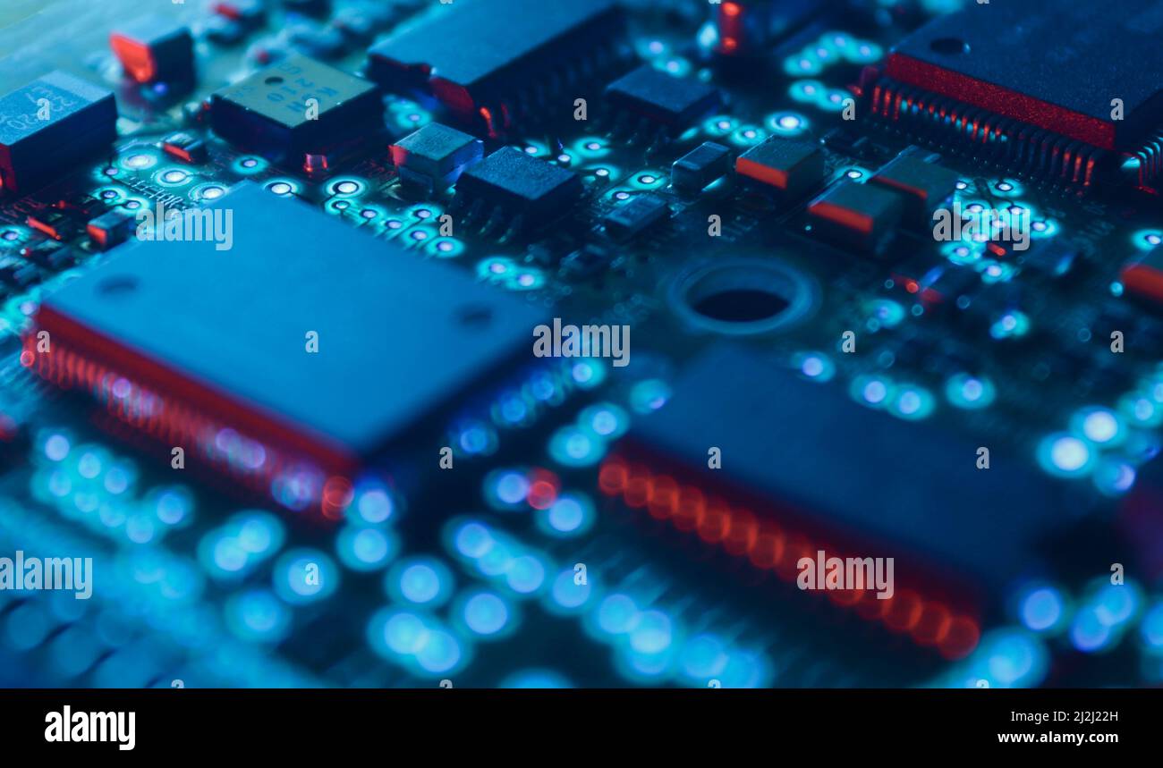 Computer Microchips and Processors on Electronic circuit board ...