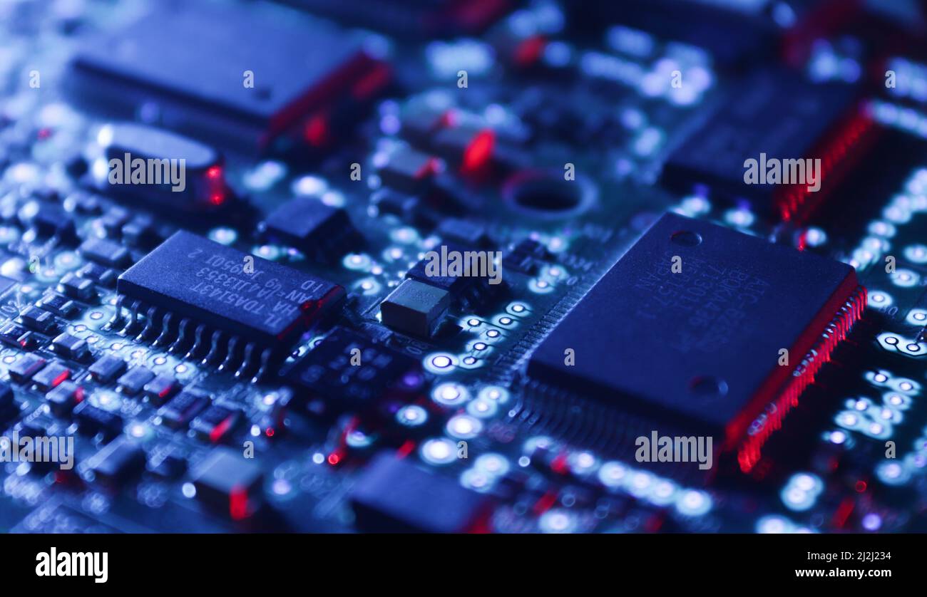 Computer Microchips And Processors On Electronic Circuit Board Computer Hardware Technology