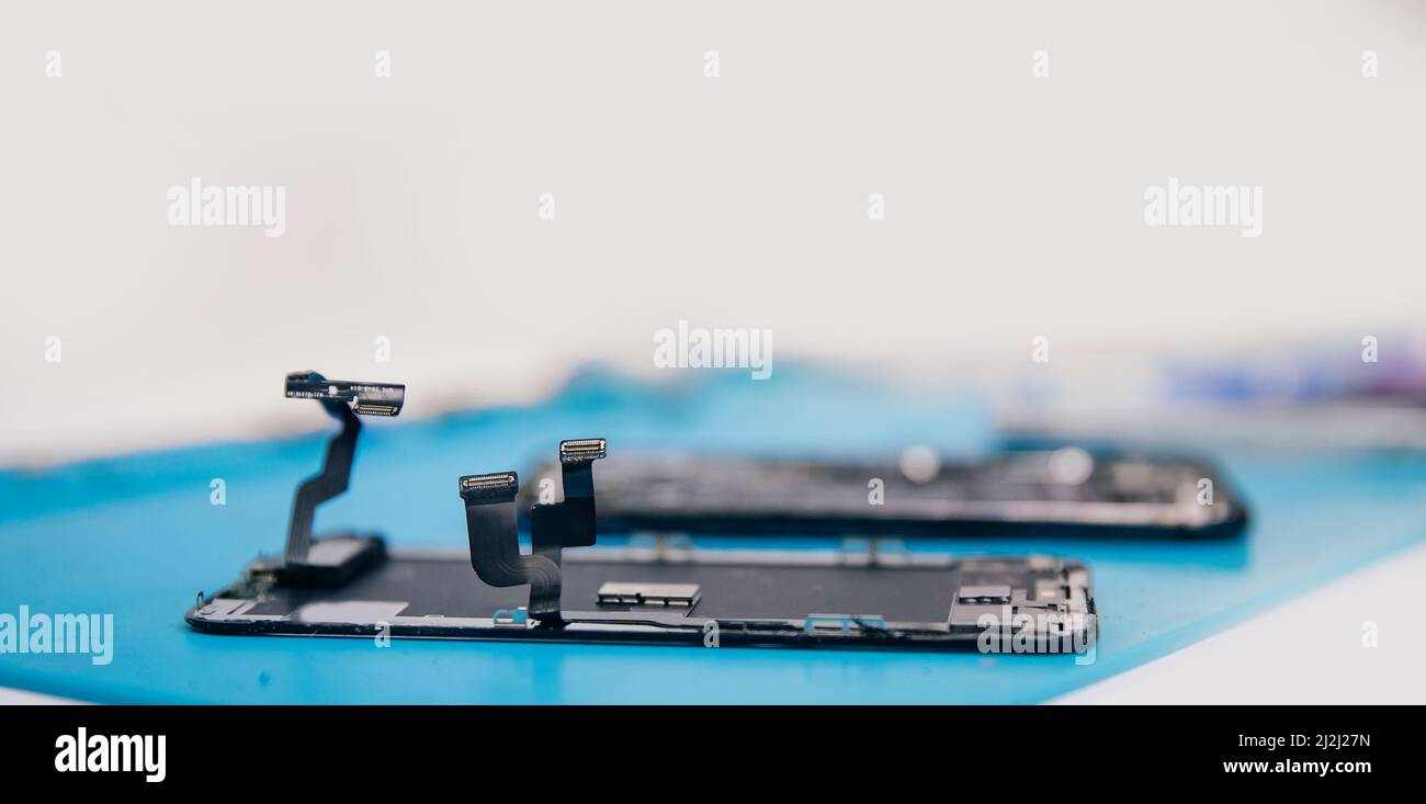 Loops from screen of mobile phone, banner master dismantled for repair ...