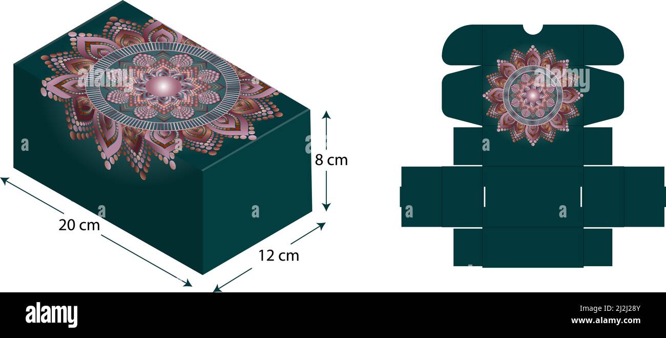 Mandala detailed packaging box. Vector Illustration of Box. Package ...