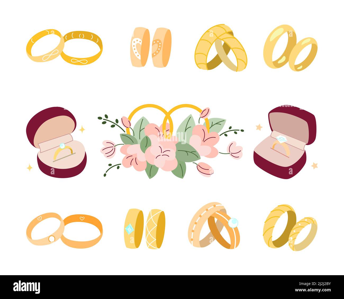Engagement or wedding rings vector illustrations set. Jewellery for ...