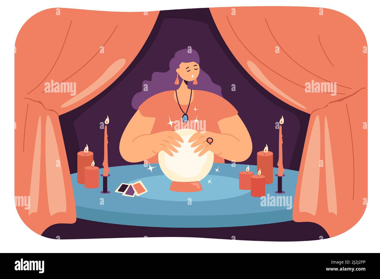 Female fortuneteller with crystal ball in tent. Seer or wizard ...