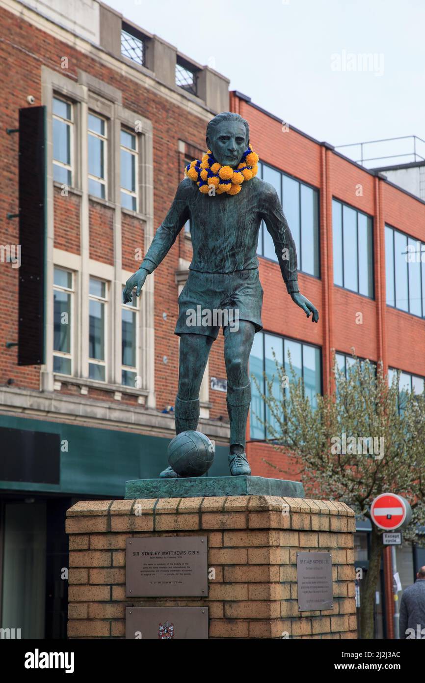 A Statue of Sir Stanley Matthews near the Potteries in Hanley with ...
