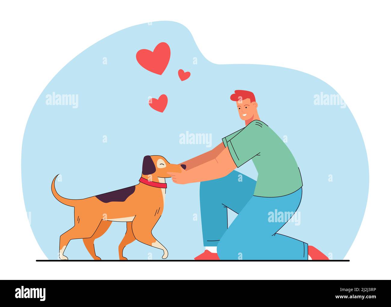 Happy dog owner cartoon character petting puppy. Man and cute doggy ...
