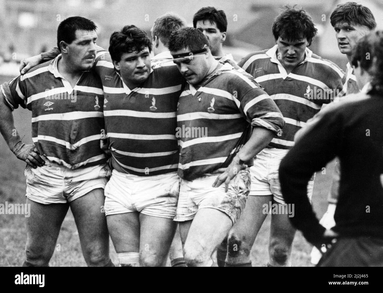 The Bridgend front row (left to right) Paul Edwards, Wayne Hall and ...