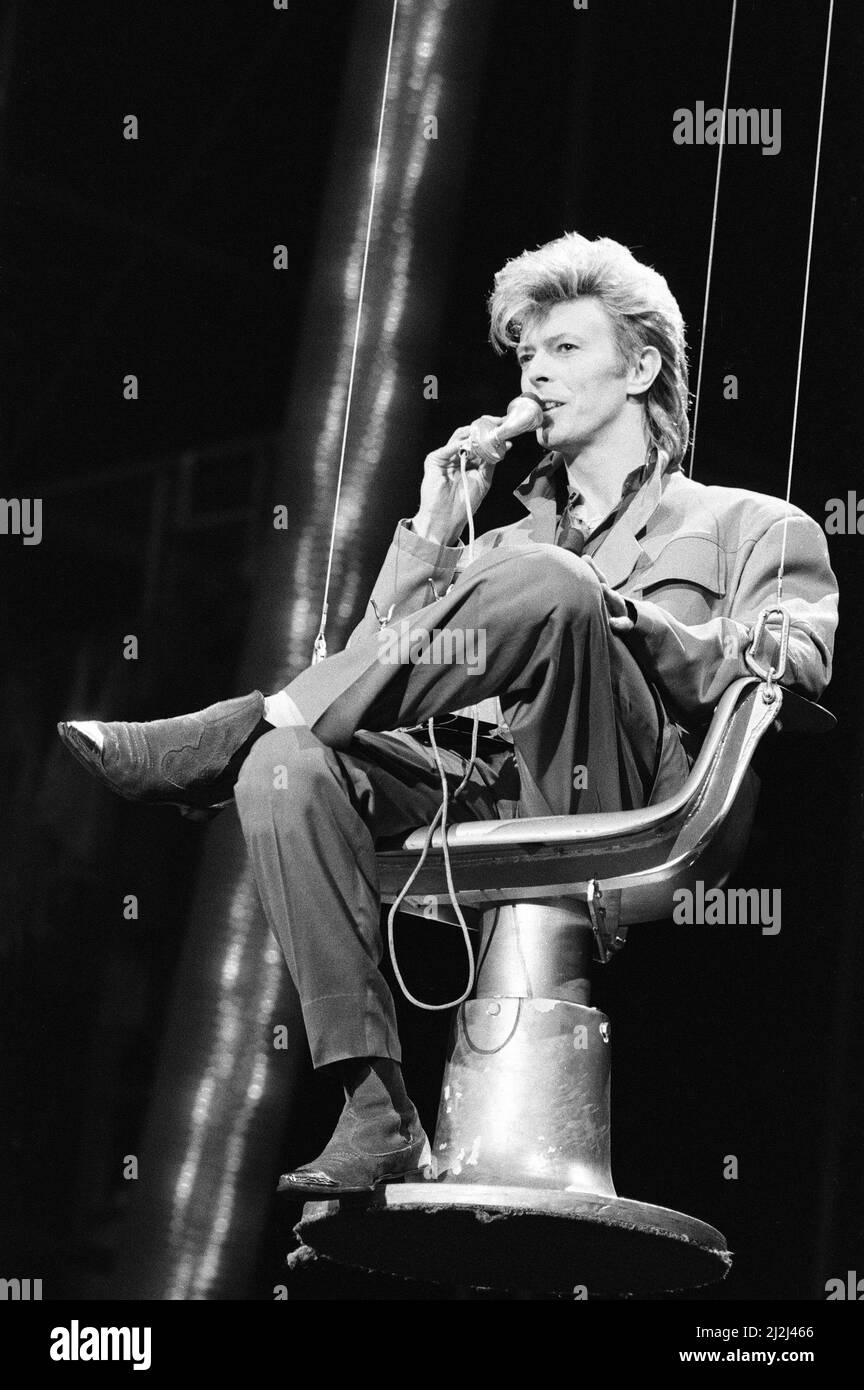British pop singer David Bowie pictured performing in concert at ...