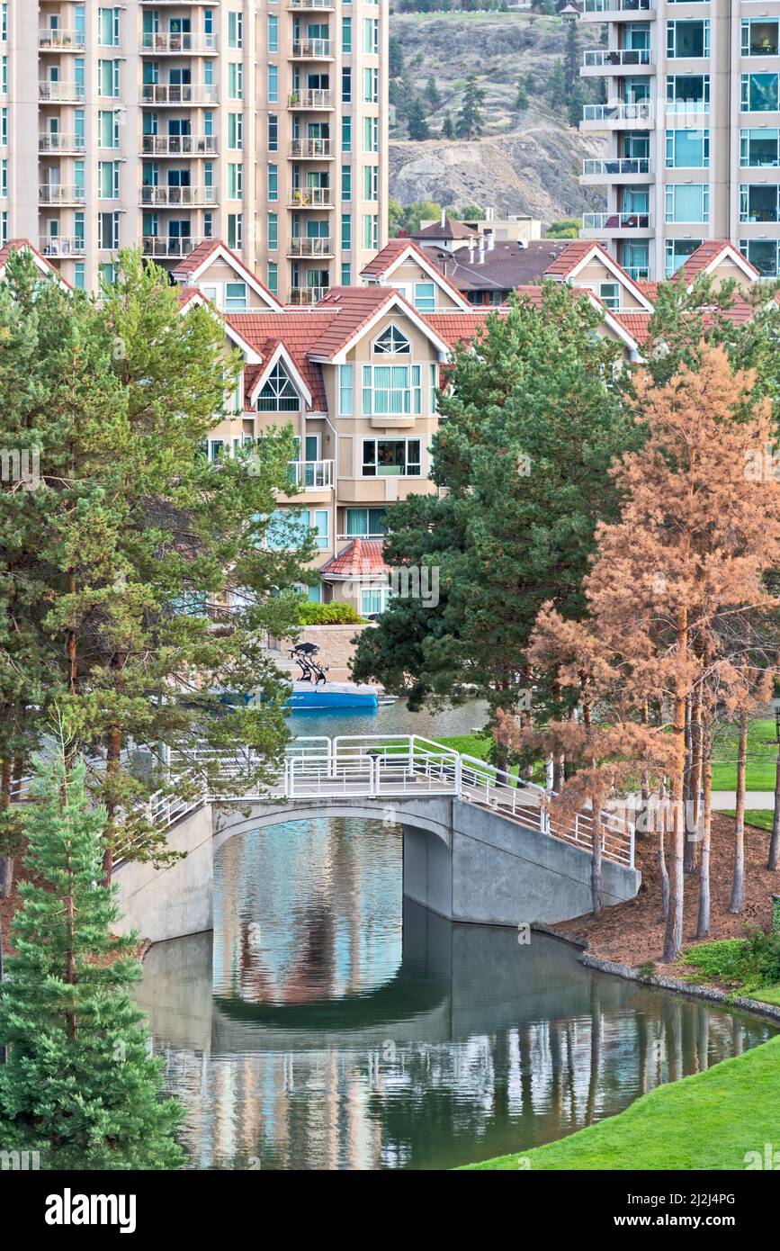 Facades of residential apartment buildings with water channel in front ...