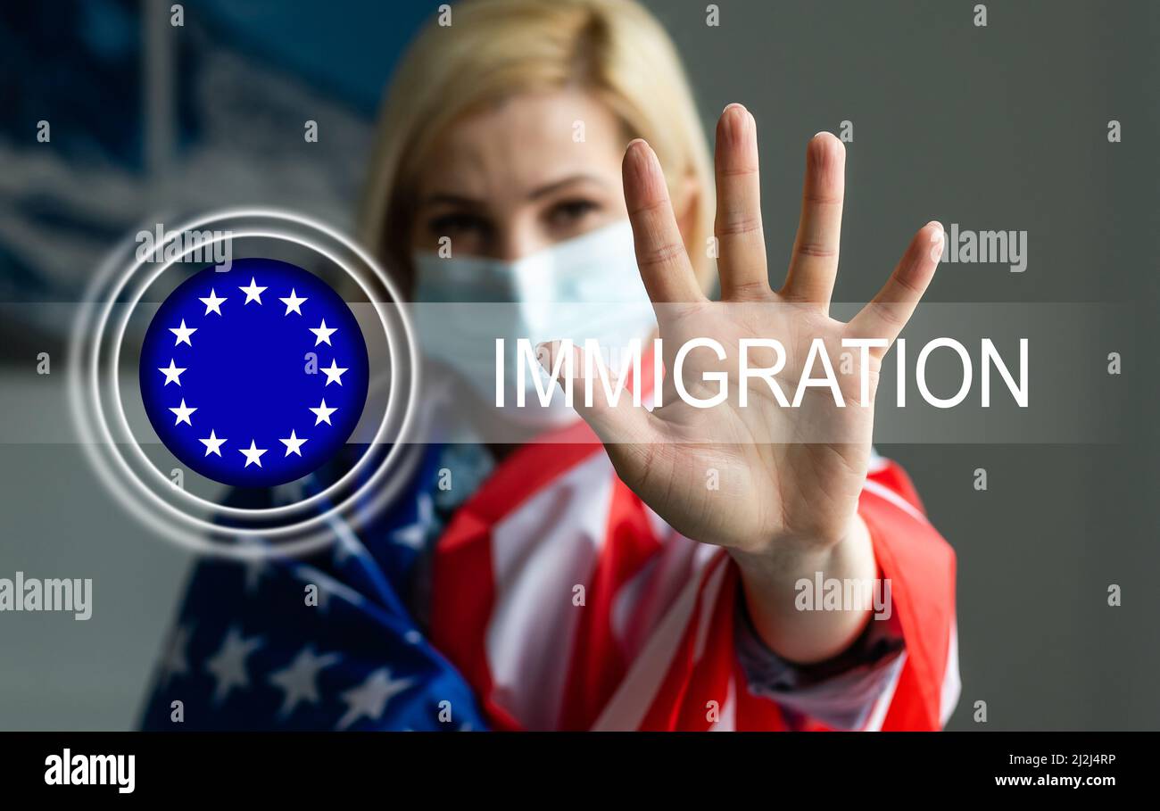 Flag of European Union, EU flag and the inscription immigration Stock ...