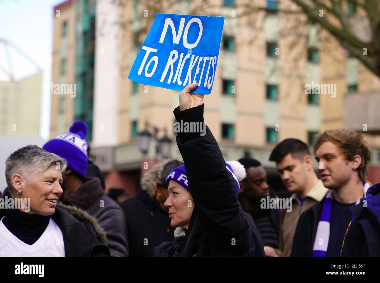 Chelsea fans protest outside the ground against the potential sale of ...