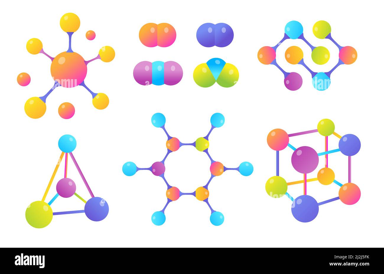 Molecular Structures Vector Illustrations Set Different Shapes Or Models Of Connected Molecules