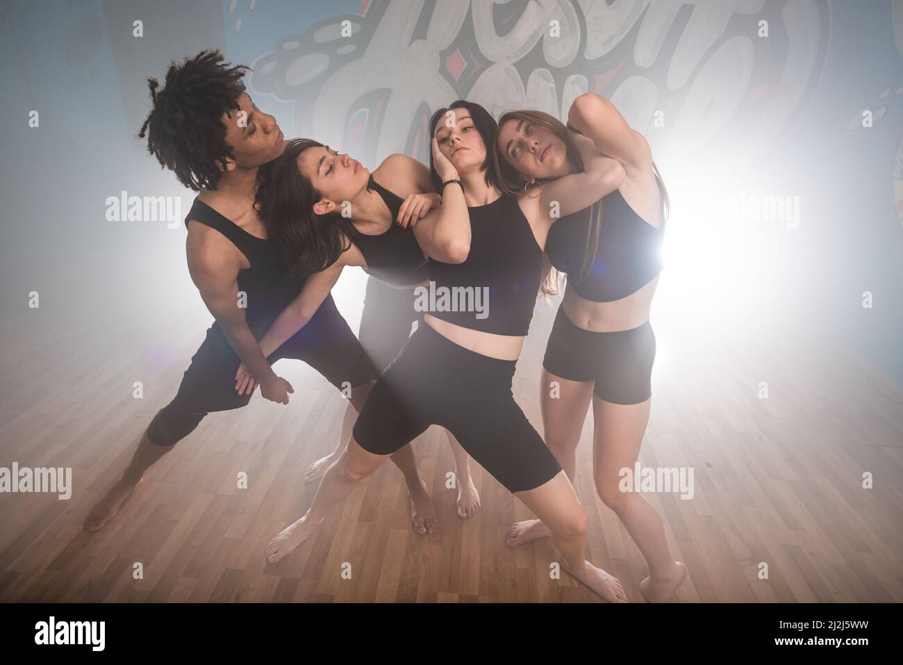 Young group of multiracial friends dancing enjoying and dancing ...