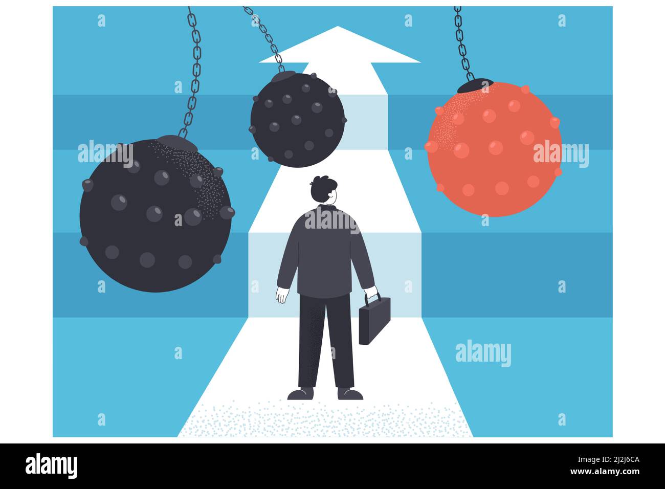 Resilient businessman facing difficulties and overcoming obstacles ...