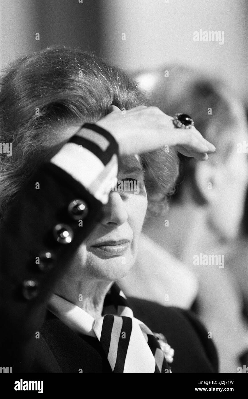Prime Minister Margaret Thatcher unveils the Tory Party Manifesto for ...