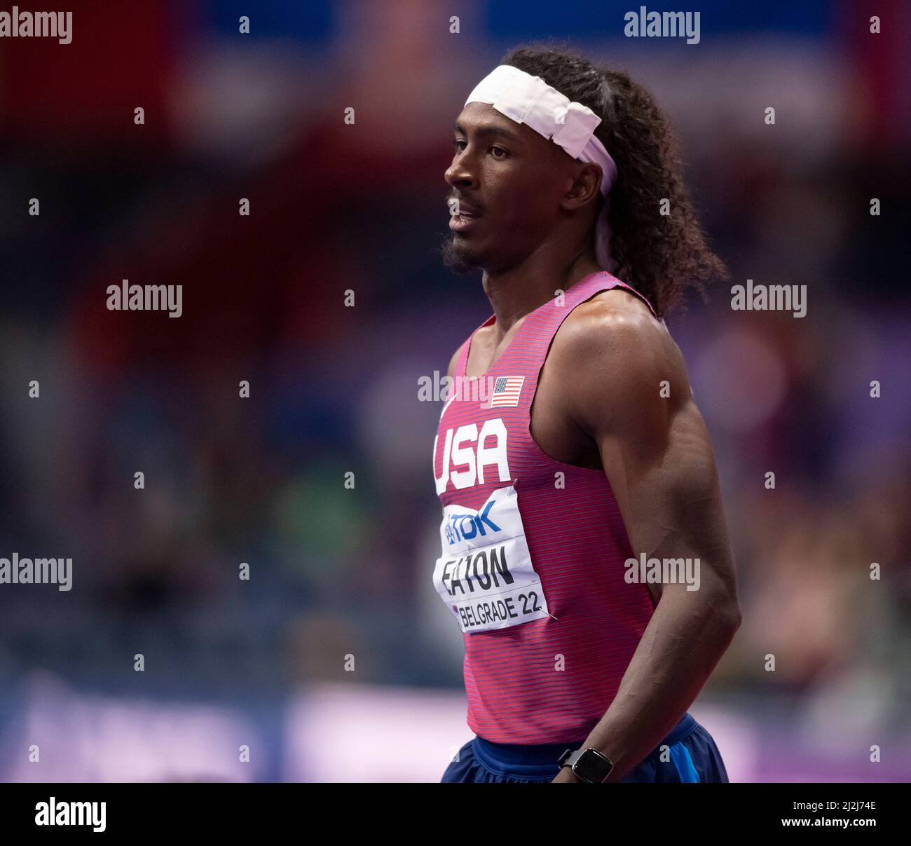 Jarret Eaton USA competing in the men’s 60m hurdles on Day Three of the ...