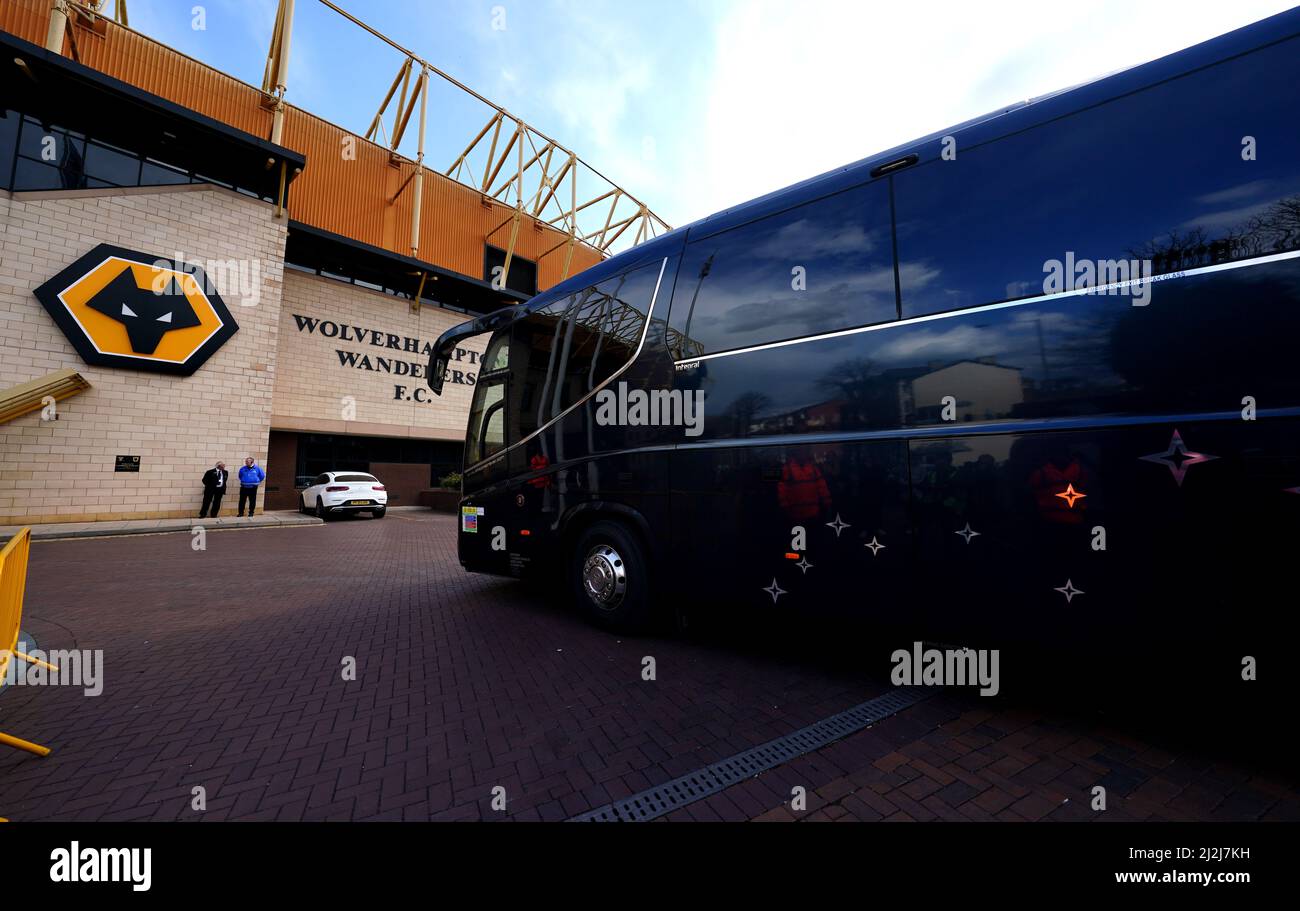 Wolverhampton Wanderers team bus arrives ahead of the Premier League ...