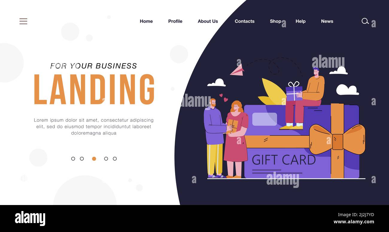Tiny people near giant gift card voucher from store flat vector ...