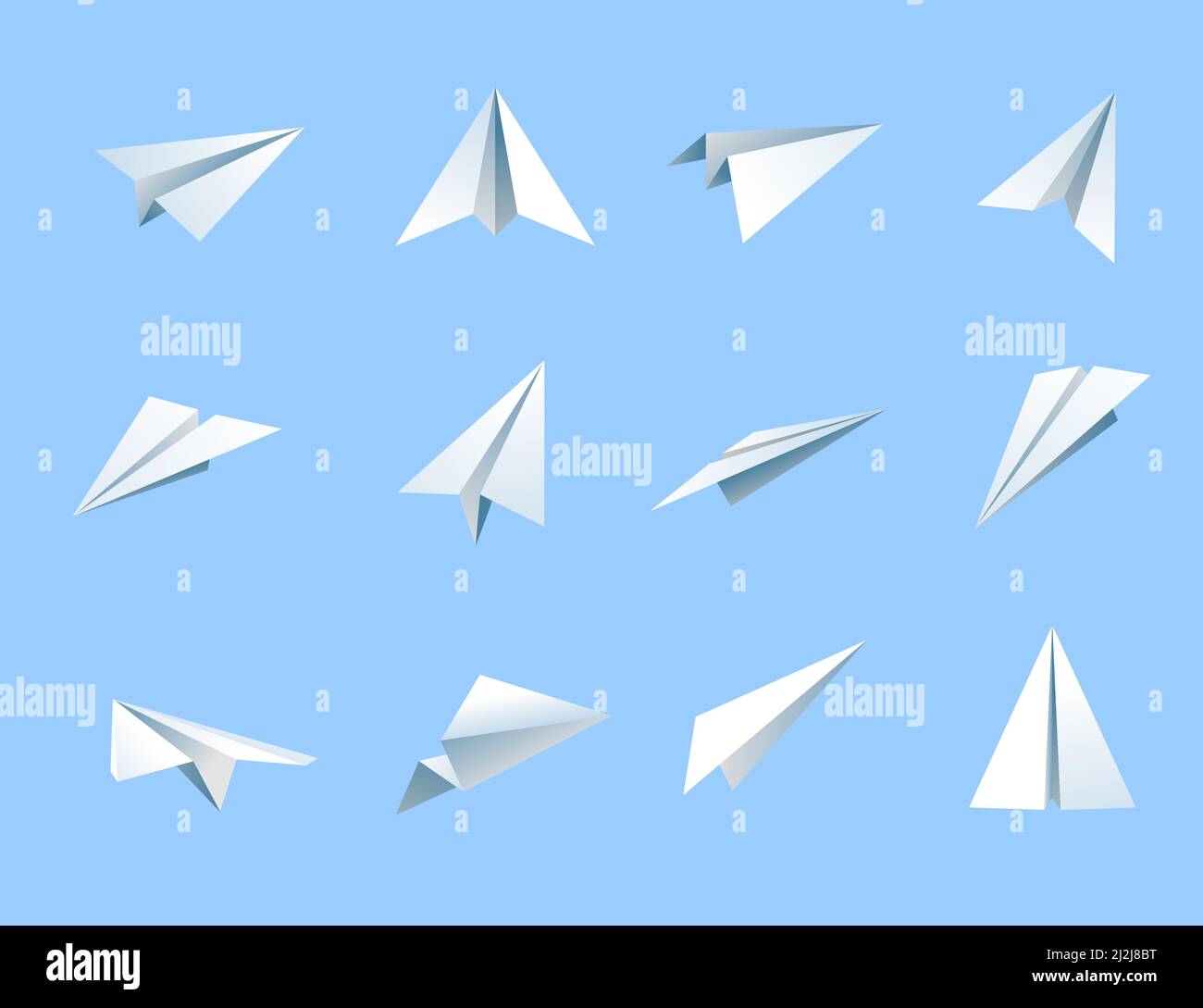 White origami airplanes vector illustration set. Aircrafts made of ...