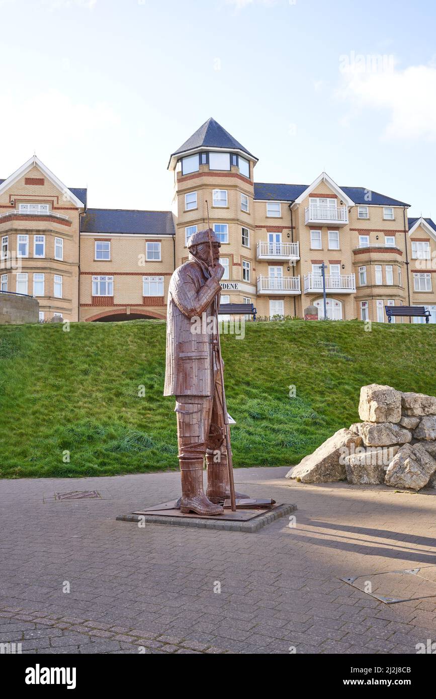 Tall sea fishing memorial statue at Filey, Yorkshire, UK Stock Photo ...