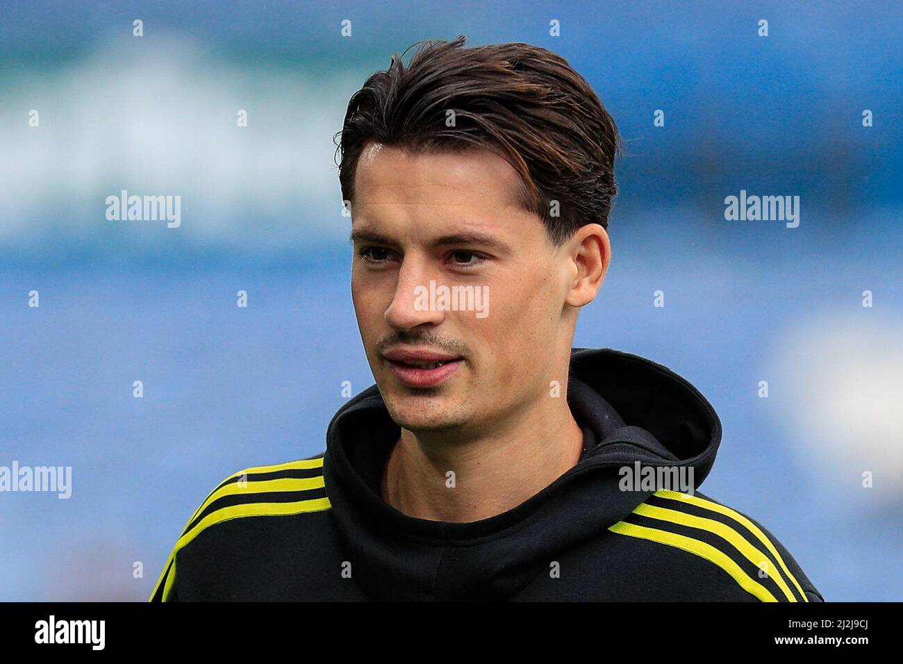 Robin Koch #5 of Leeds United arrives at Elland Road Stadium ahead of ...