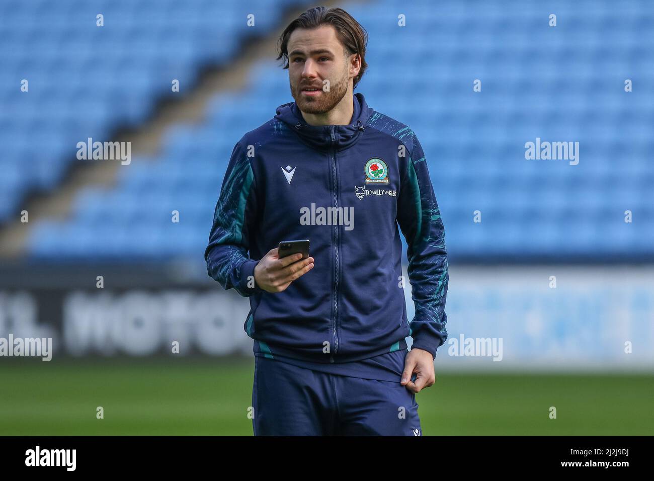 Ben Brereton #22 of Blackburn Rovers arrives at the ground ahead of ...