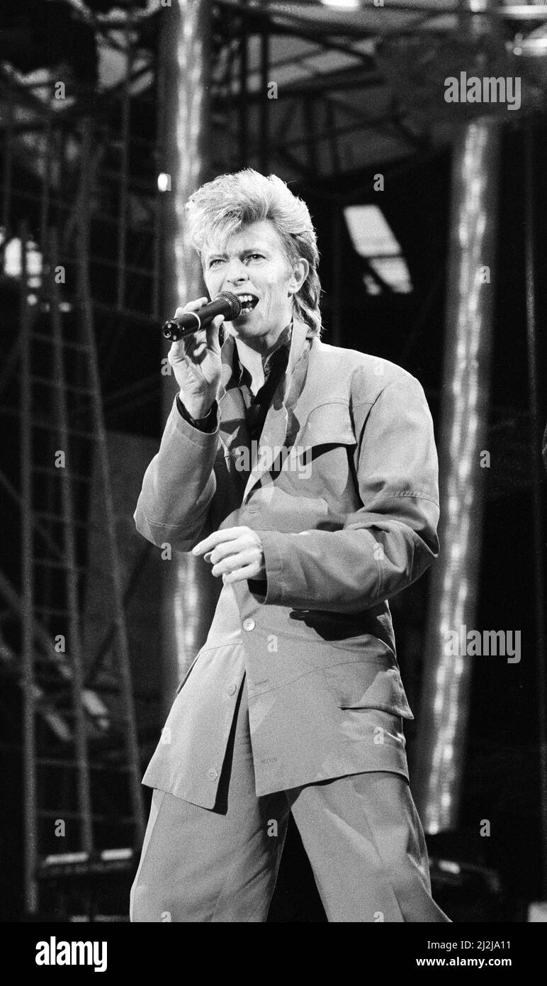 British pop singer David Bowie pictured performing in concert at ...