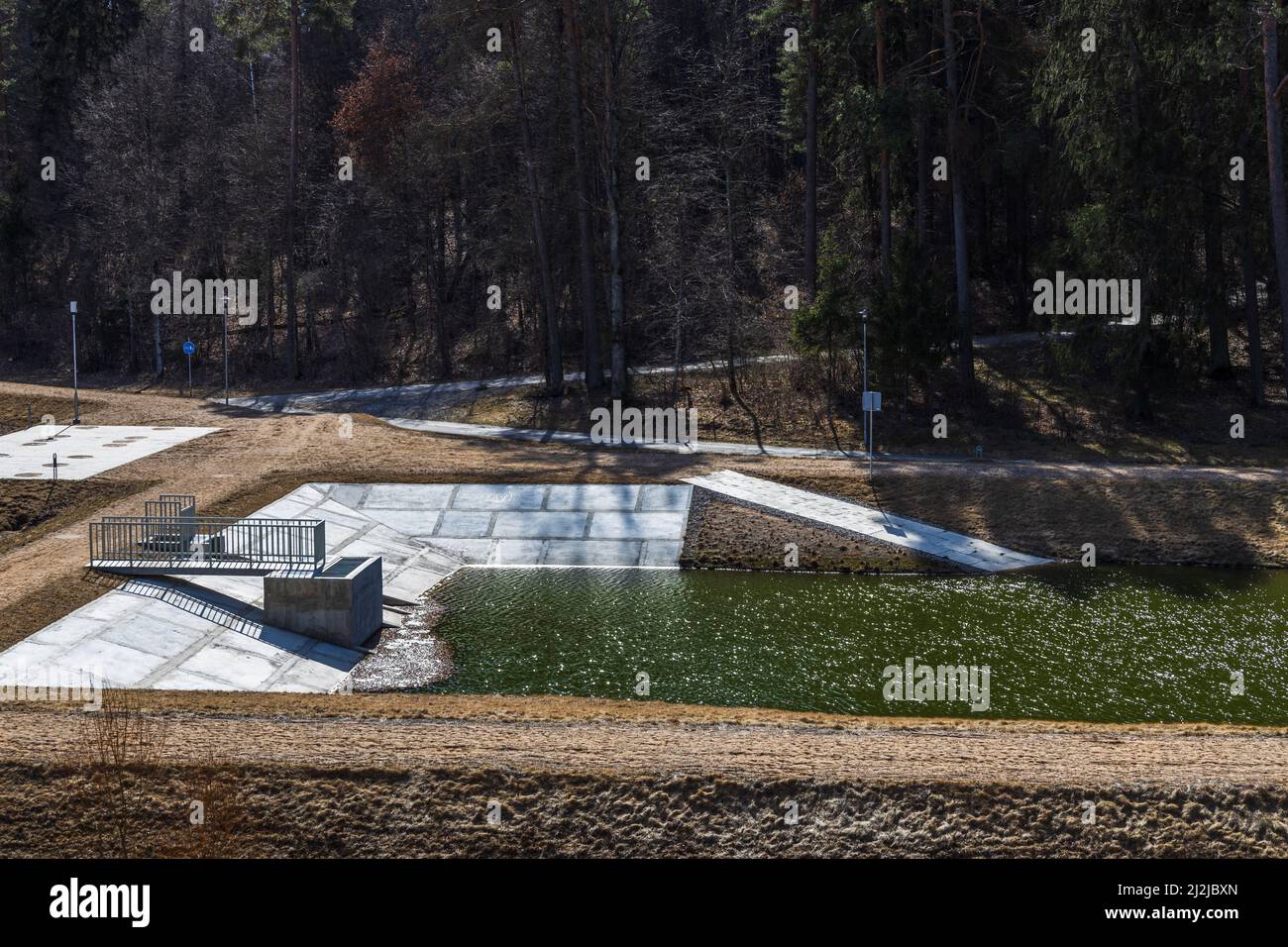 Rain water reservoir or pond after a heavy rains Stock Photo - Alamy